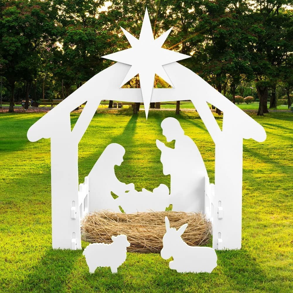 Large Outdoor Nativity Scene Set, Thick Waterproof PVC Holy Family Yard ...