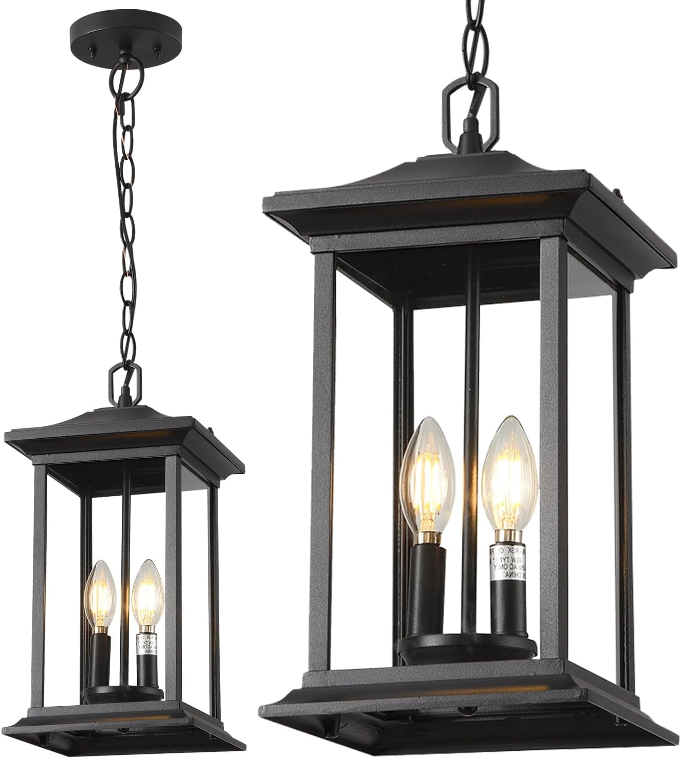 Large Outdoor Pendant Light, 16" H 2-Light Outside Chandelier, Modern ...