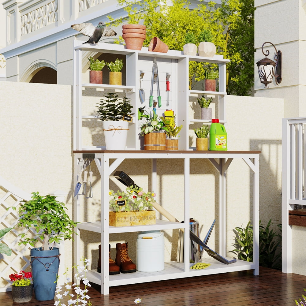 Large Outdoor Potting Bench, Garden Potting Table with 6-Tier Shelves ...