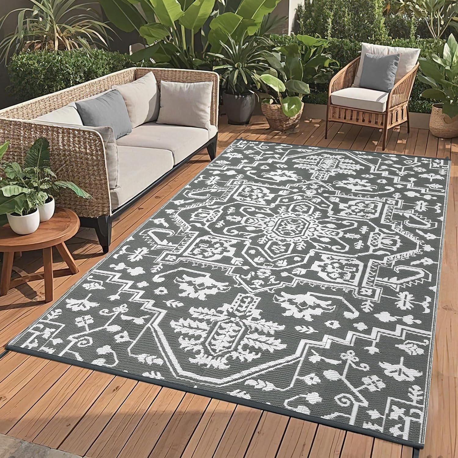 Large Outdoor Rug Reversible Boho Camping Rug Reversible Plastic Straw ...