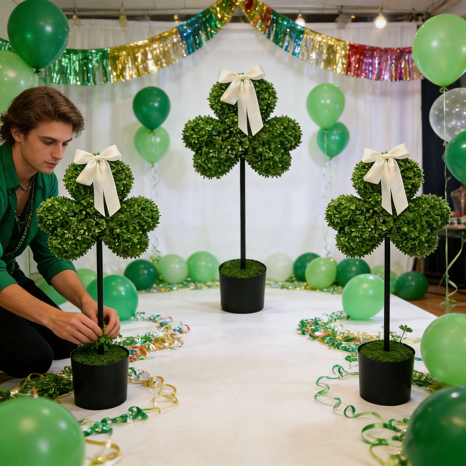 31.5" Artificial Shamrock Shaped Boxwood Topiary Tree in Pot, St ...