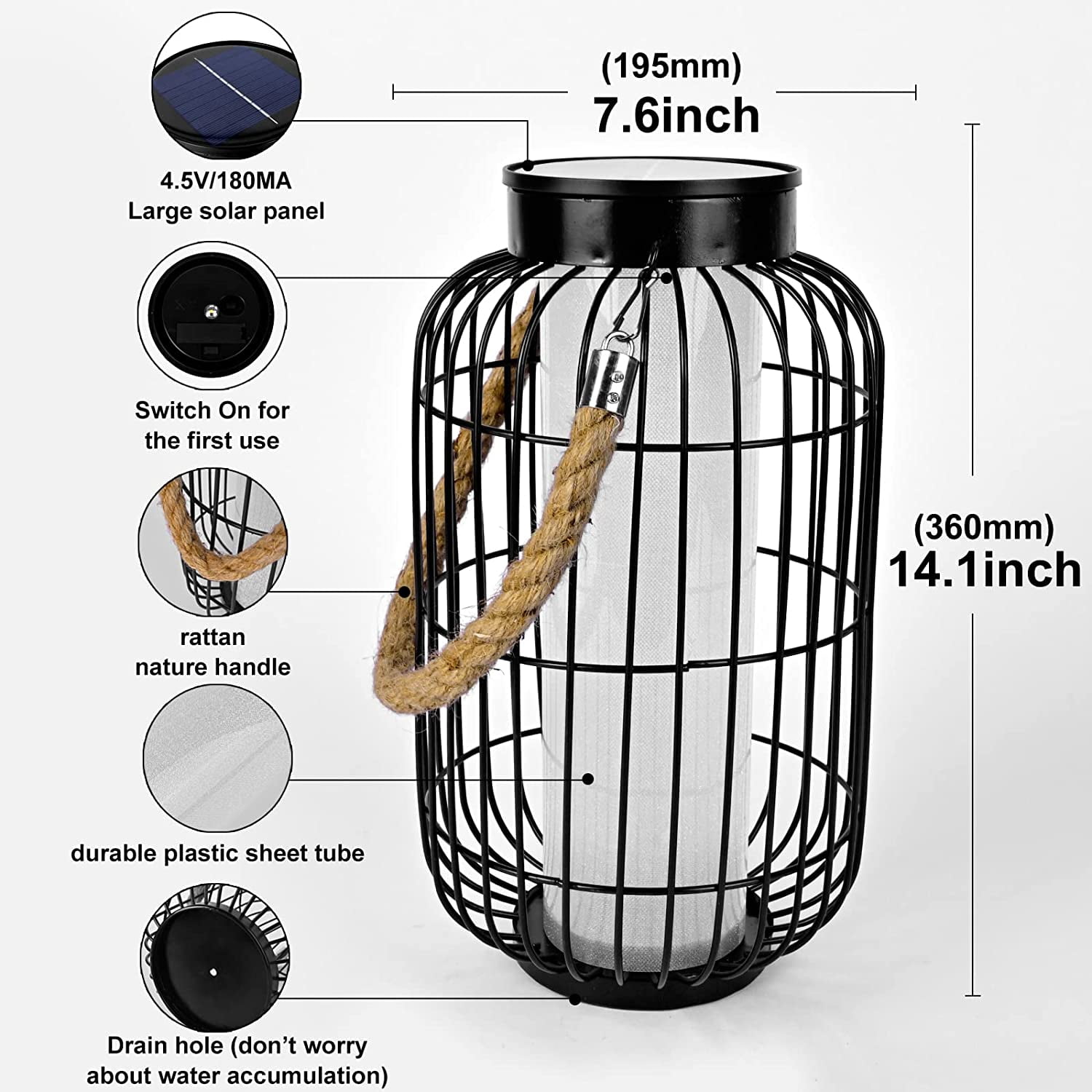 Large Outdoor Solar Lanterns Hanging Light Waterproof LED Garden Lights ...