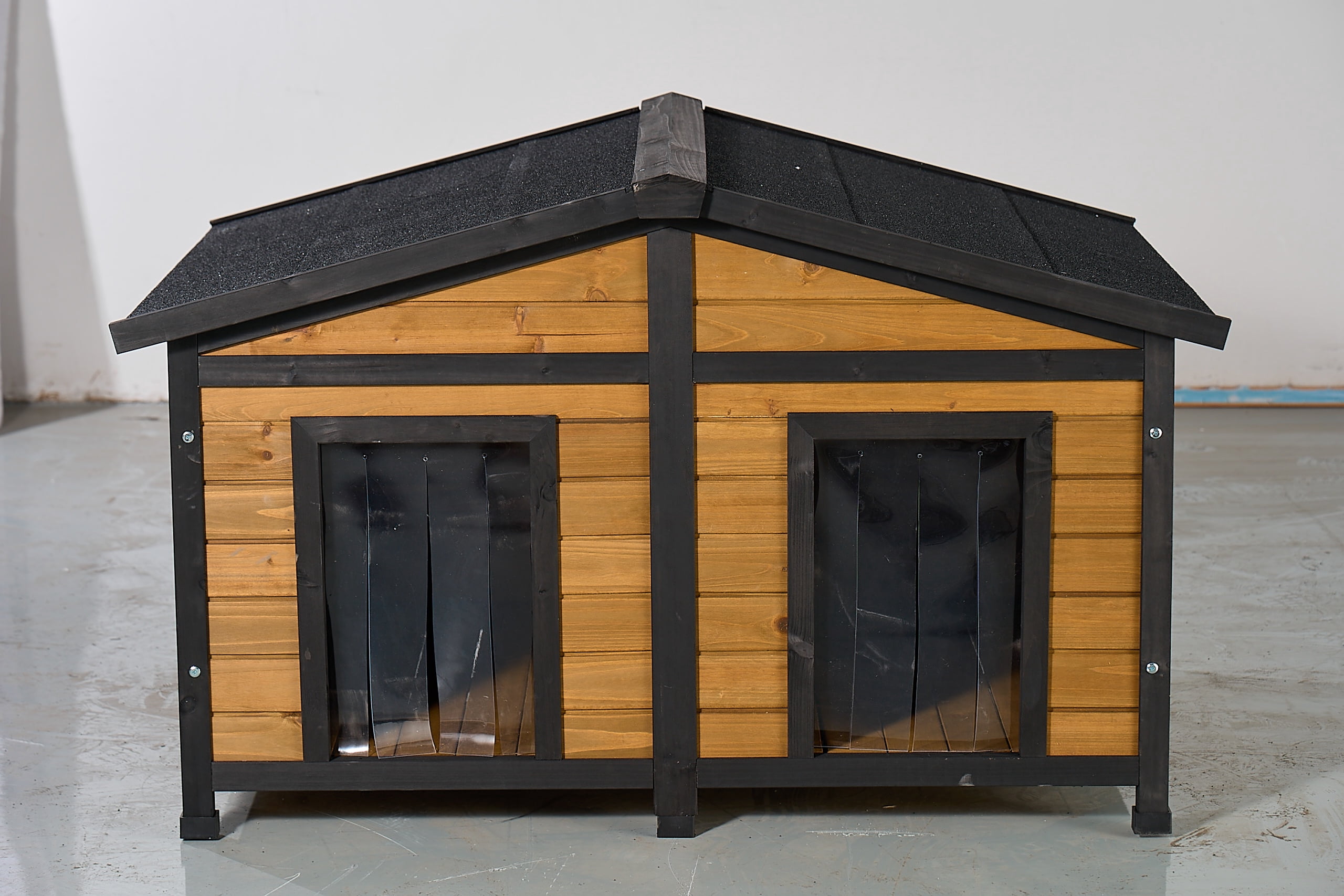 Large Outdoor Wooden Dog House with Dual Doors Waterproof Asphalt Roof ...
