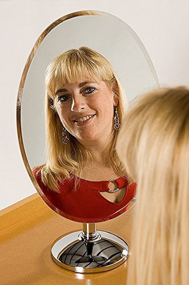 Large Oval Pedestal Mirror, Rimless 10.5x15 Inch Mirror, Chrome Base ...