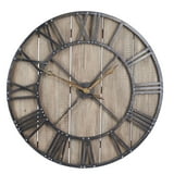 Oversized Rustic Wall Clock, Battery Operated, Roman Numerals, Brown ...