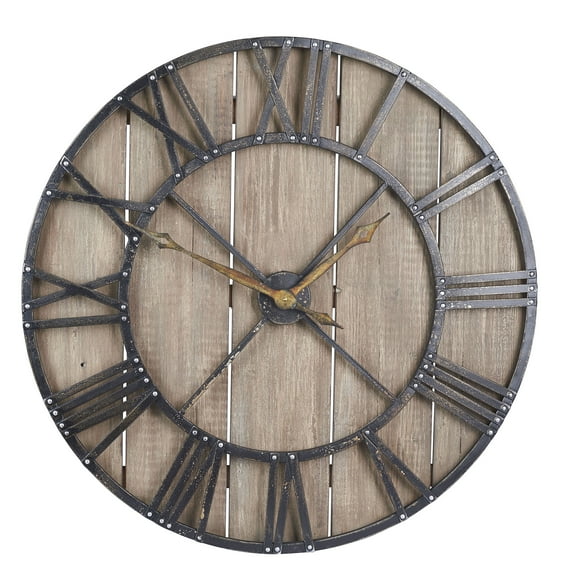 Oversized Rustic Wall Clock, Battery Operated, Roman Numerals, Brown ...
