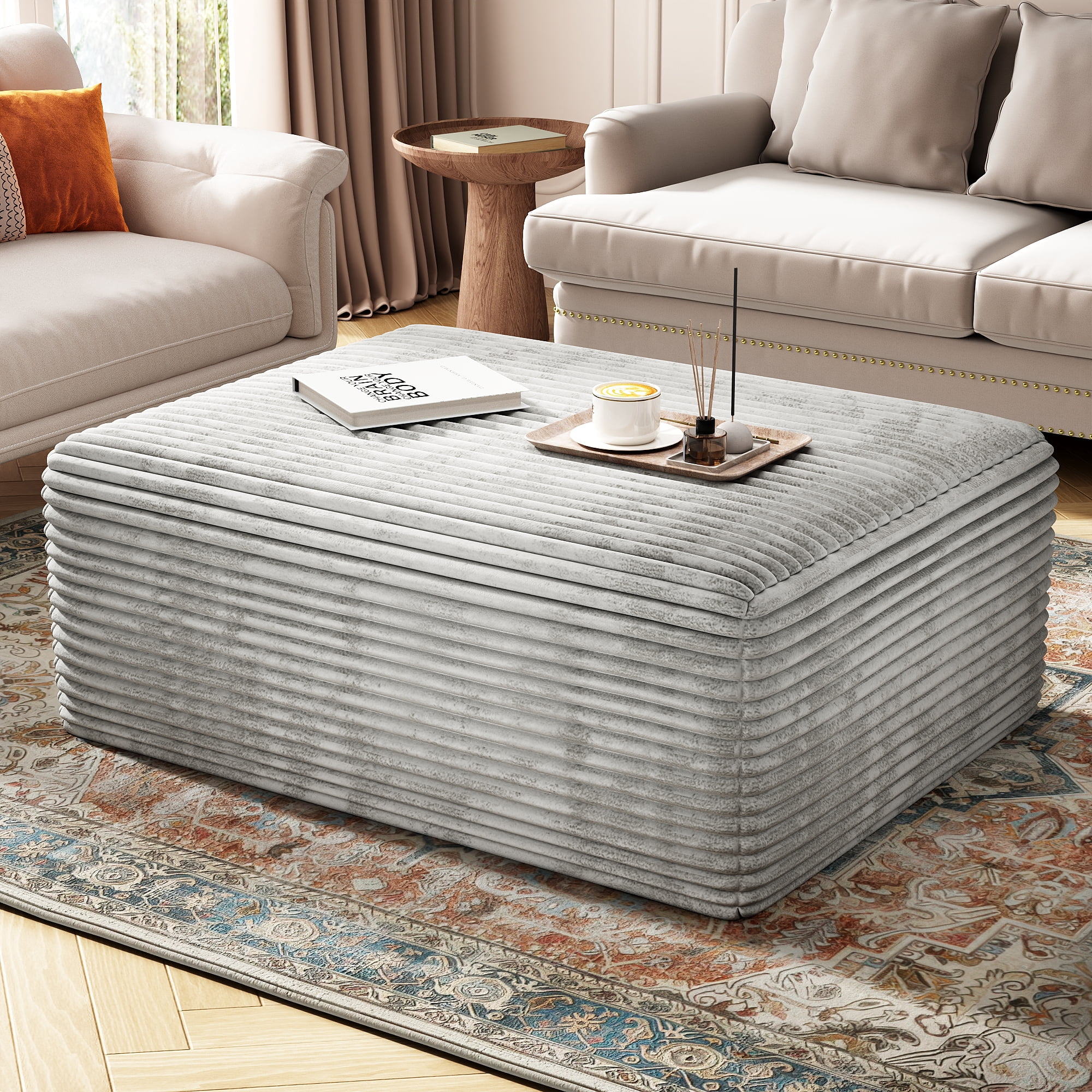 39" x 30" Large Oversized Ottoman, Rectangle Floor Bench Plush Corduroy ...