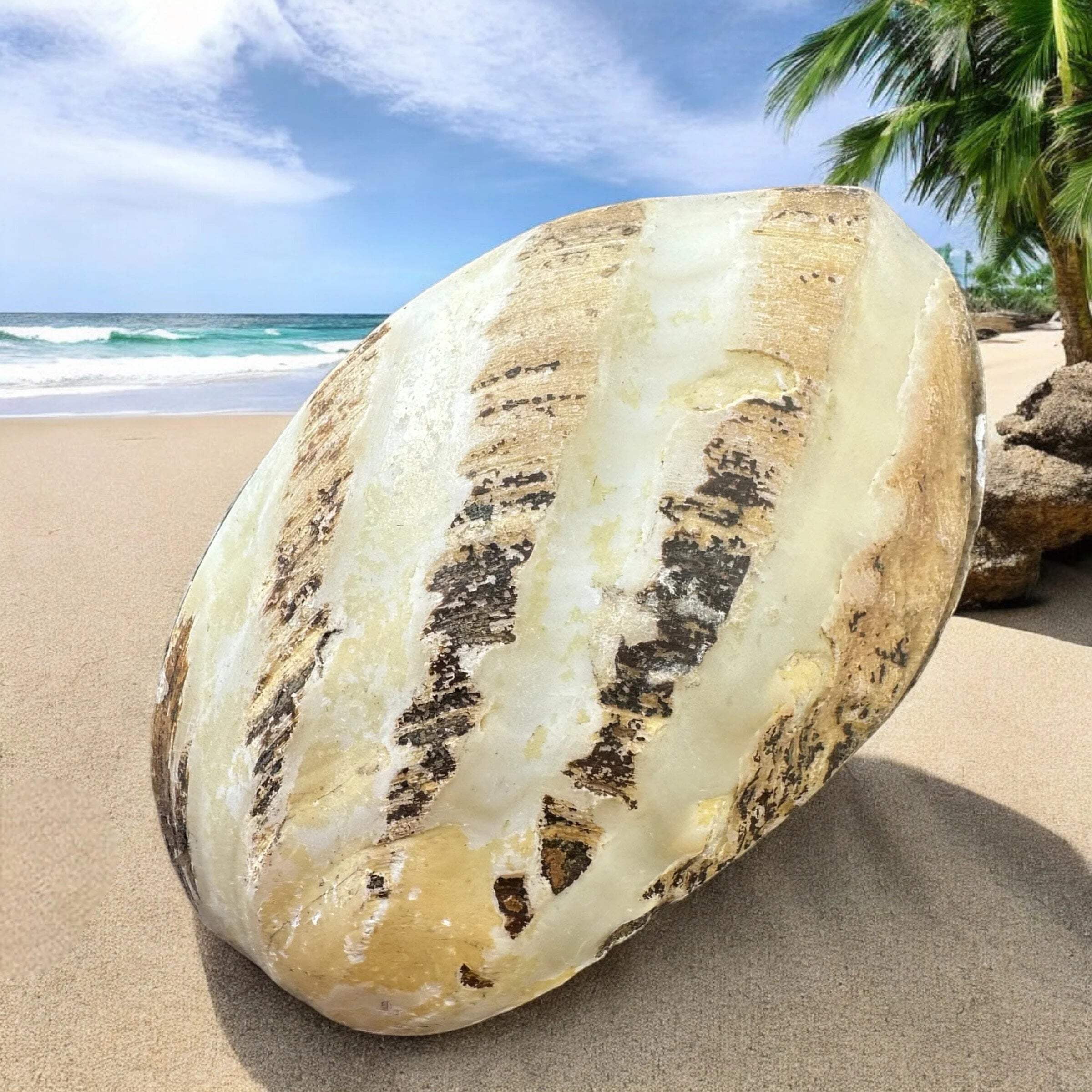 Large Oyster Seashell Double Sided Rare White Brown Pattern Big Ocean ...