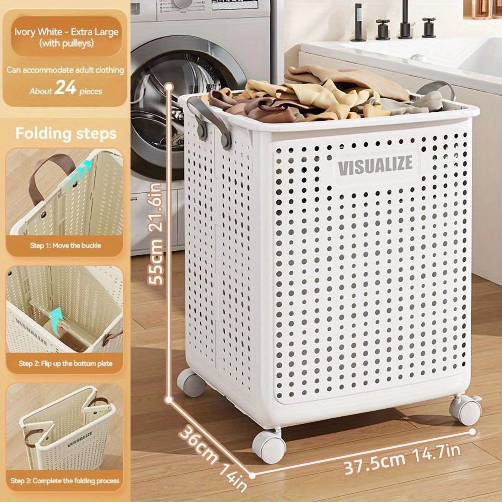 Large PP Material Rolling Laundry Cart with Lid | Multifunctional | PP ...