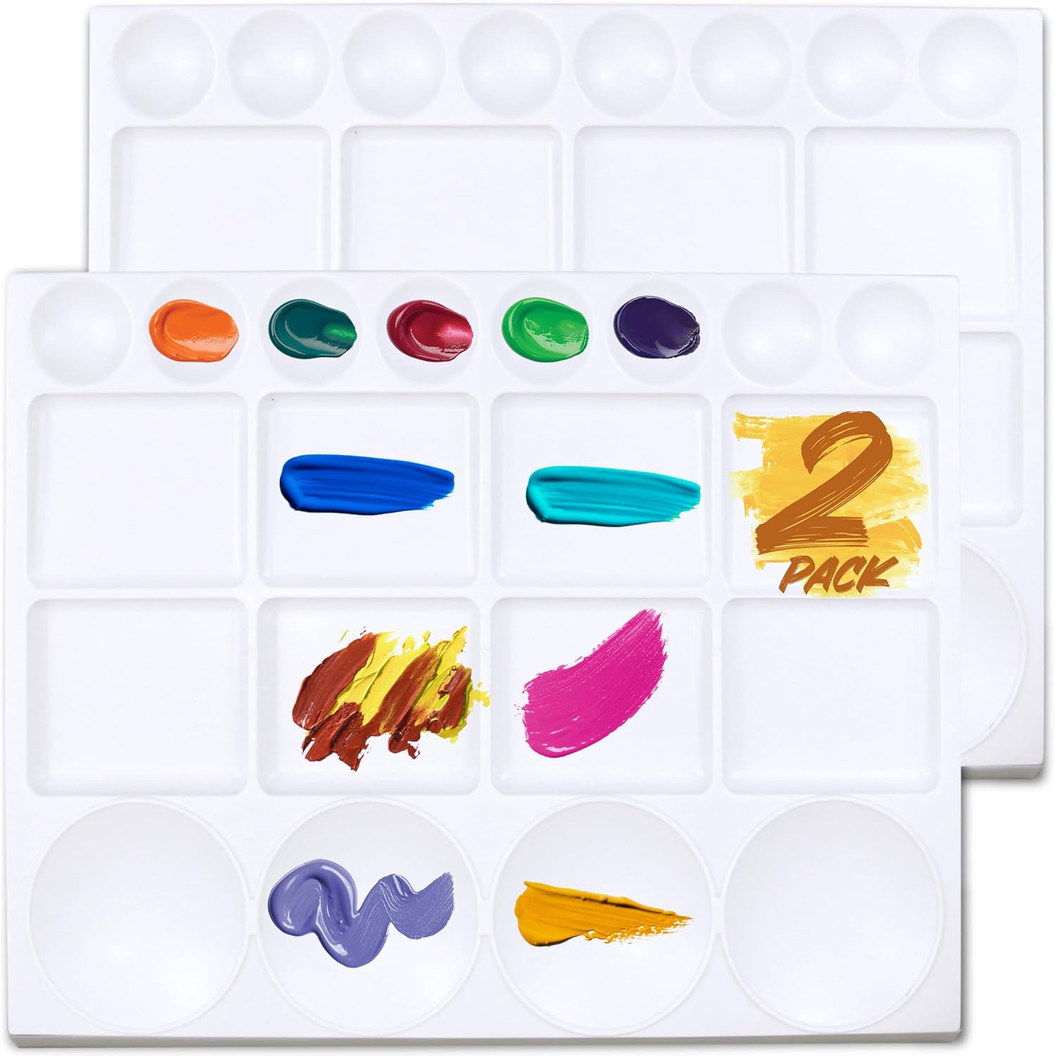 Large Paint Palette Trays (2 Pack, 10x13) - 20-Well Plastic Mixing ...