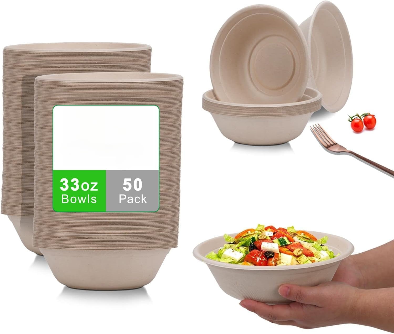 Large Paper Bowls with Lids, Heavy Duty Compostable Paper Bowls for ...