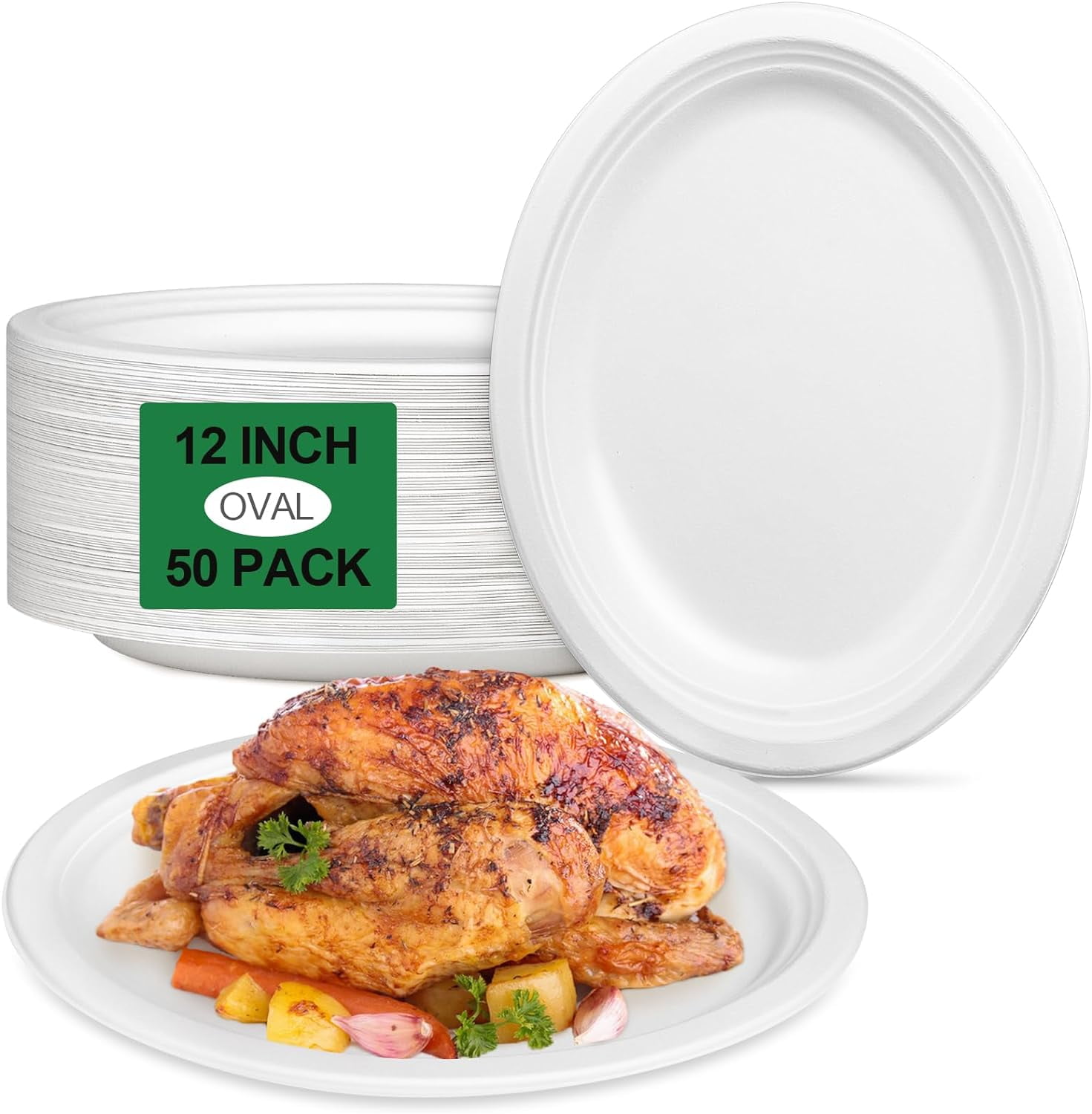 Large Paper Plates 12 Inch, 50 Pack Oval Paper Plates Heavy Duty ...