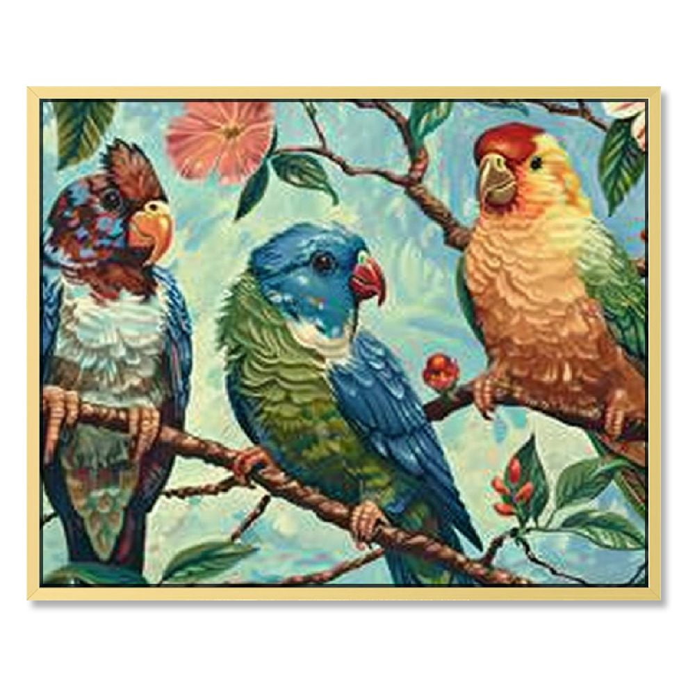 Large Parrot Tropical Birds Canvas Wall Art Rainbow Parrots on the Branch Rainforest Picture ...