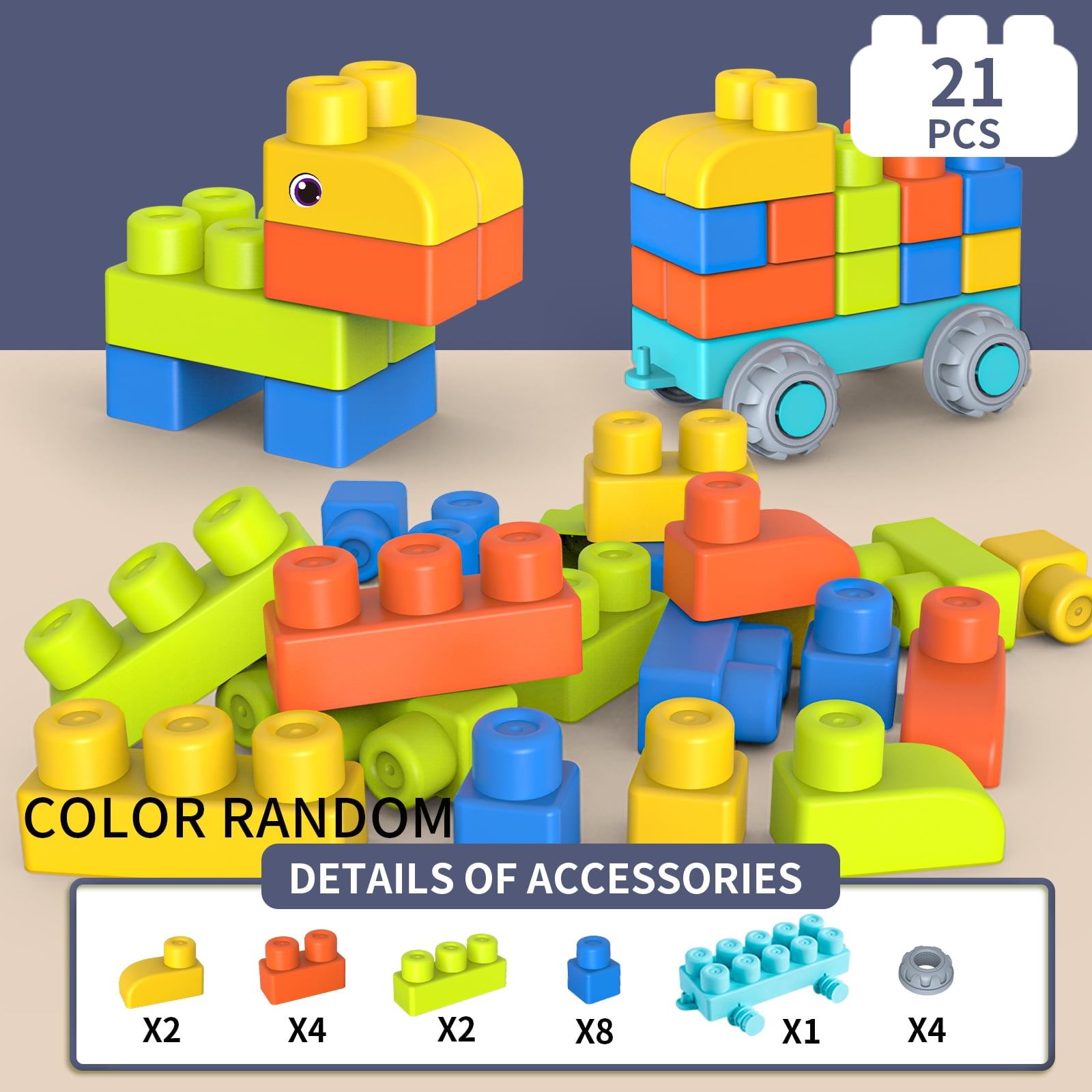 Large Particle Soft Rubber Building Block Toy Puzzle Assembly Diy Brain ...
