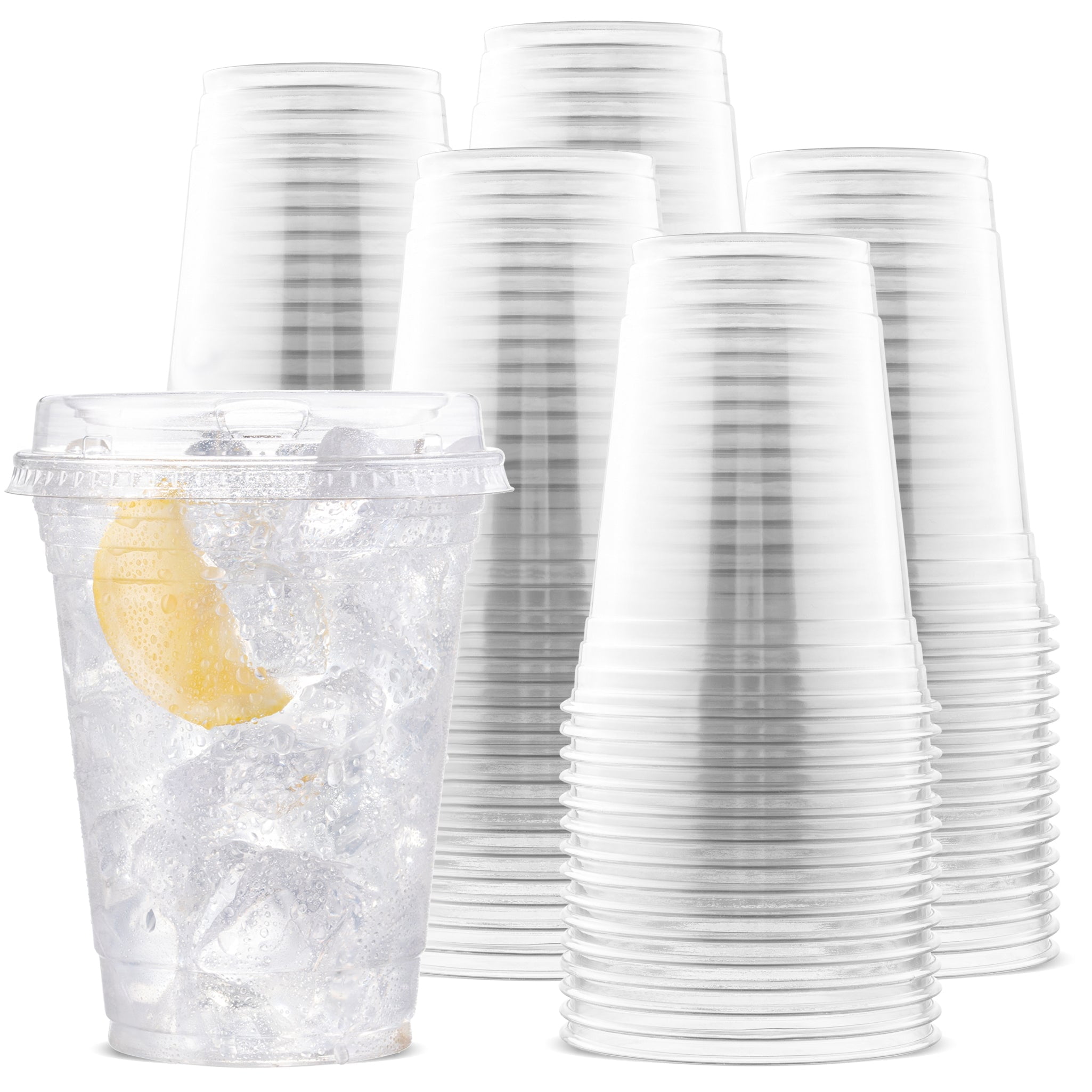 Large Party Plastic Cups with Strawless Sip Lids 16 oz 100 Count ...