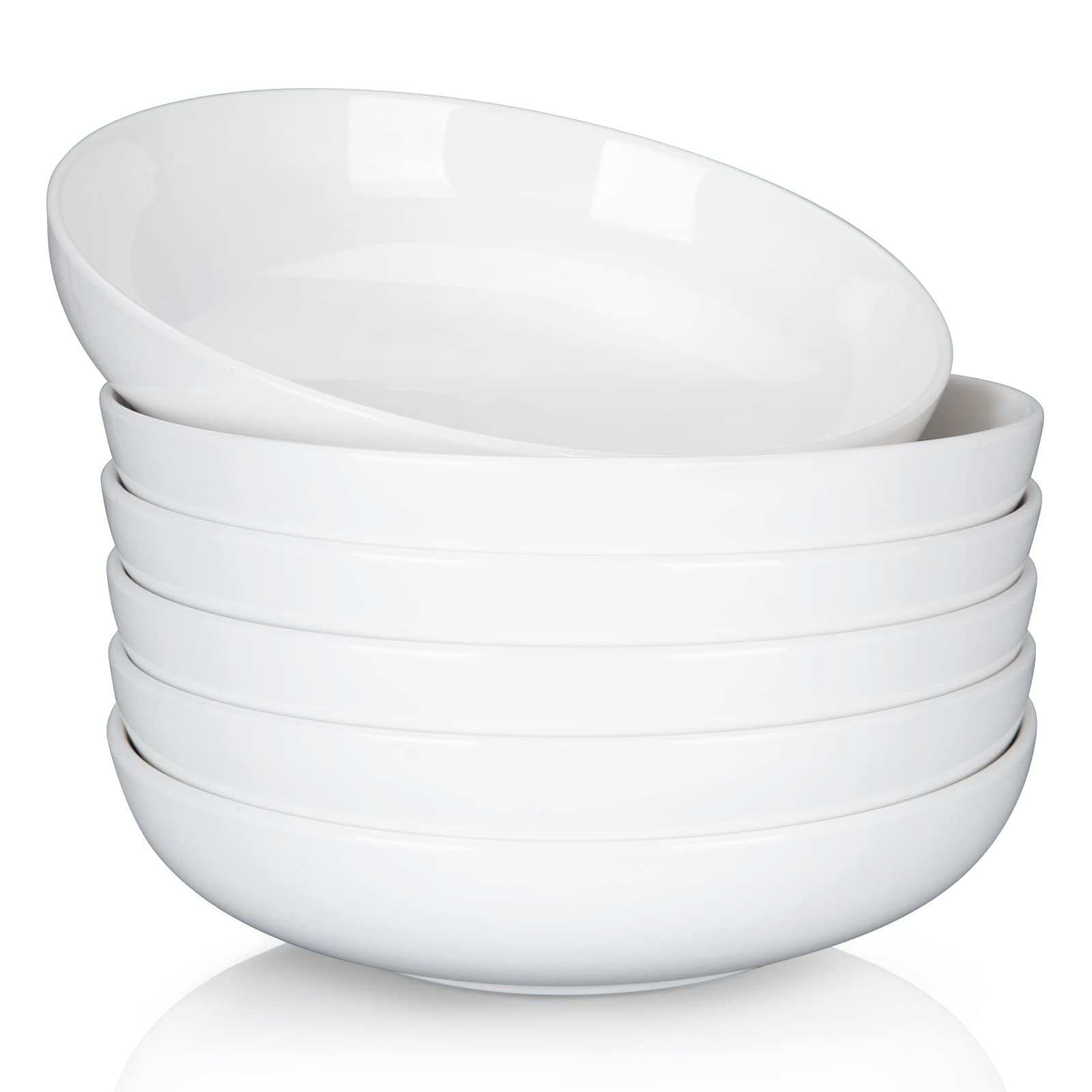 Large Pasta Bowls Set of 6, White Pasta Plates, Shallow Wide Dinner ...