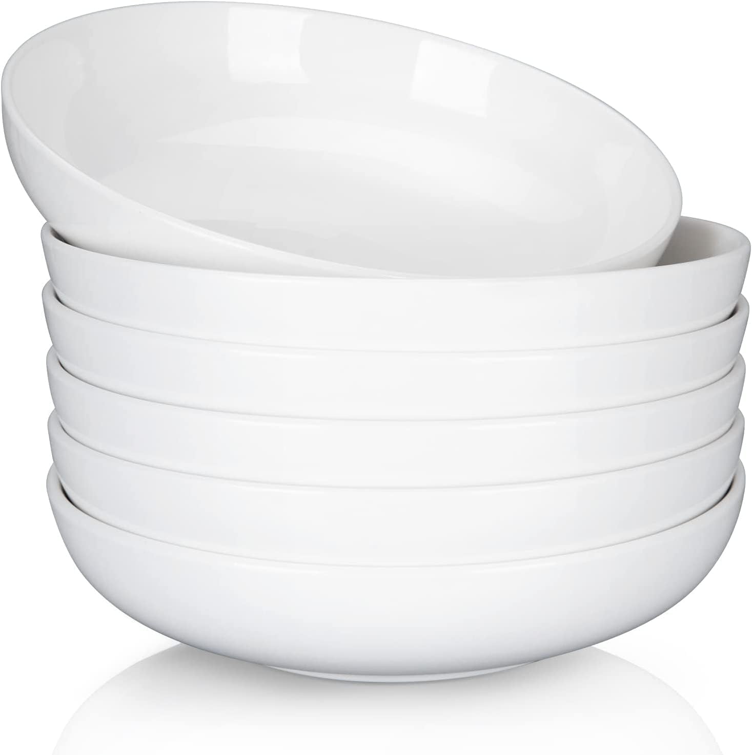 Large Pasta Bowls Set of 6,White Pasta Plates,Shallow Wide Dinner Bowls ...