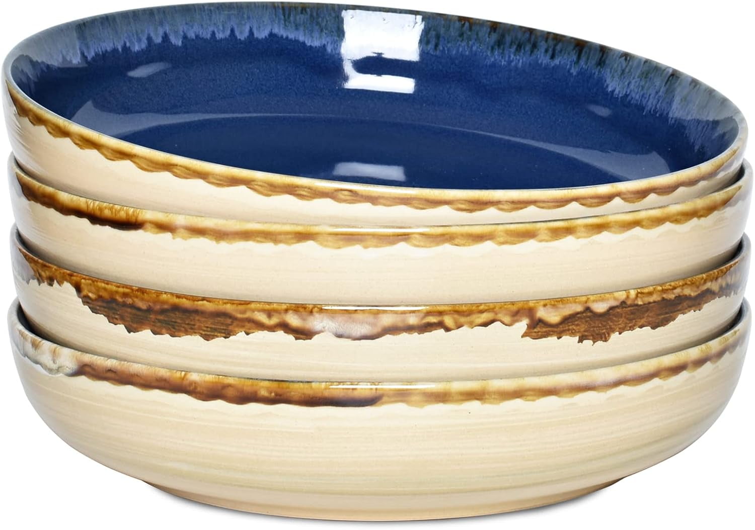 Large Pasta Bowls in Stoneware, 40 Oz, Set of 4, Big Salad Bowls ...