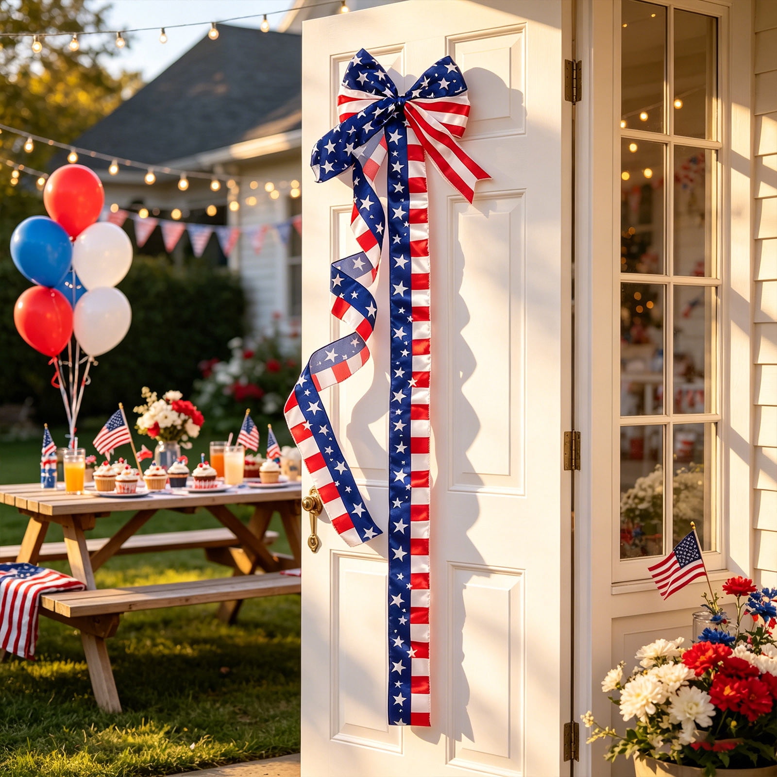 Large Patriotic Bow 39.3" Satin Red White Blue Wreath Bow for 4th of ...