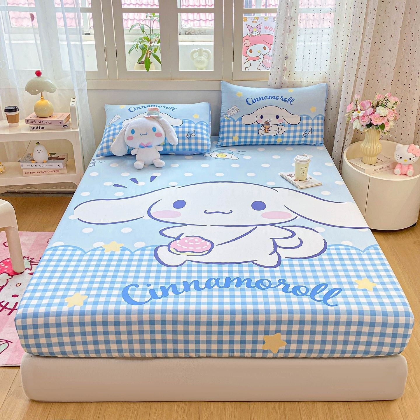 Large Pattern Cinnamoroll Kuromi KT 100% Pure Cotton Bed Fitted Sheet ...