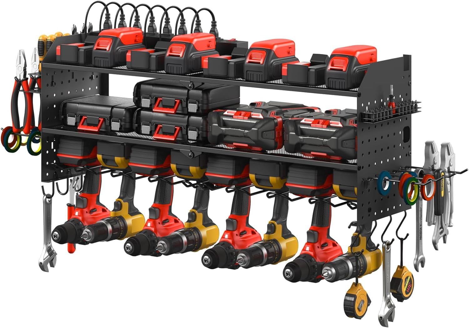 Large Pegboard Power Tool Organizer with Charging Station, 8 Drills ...