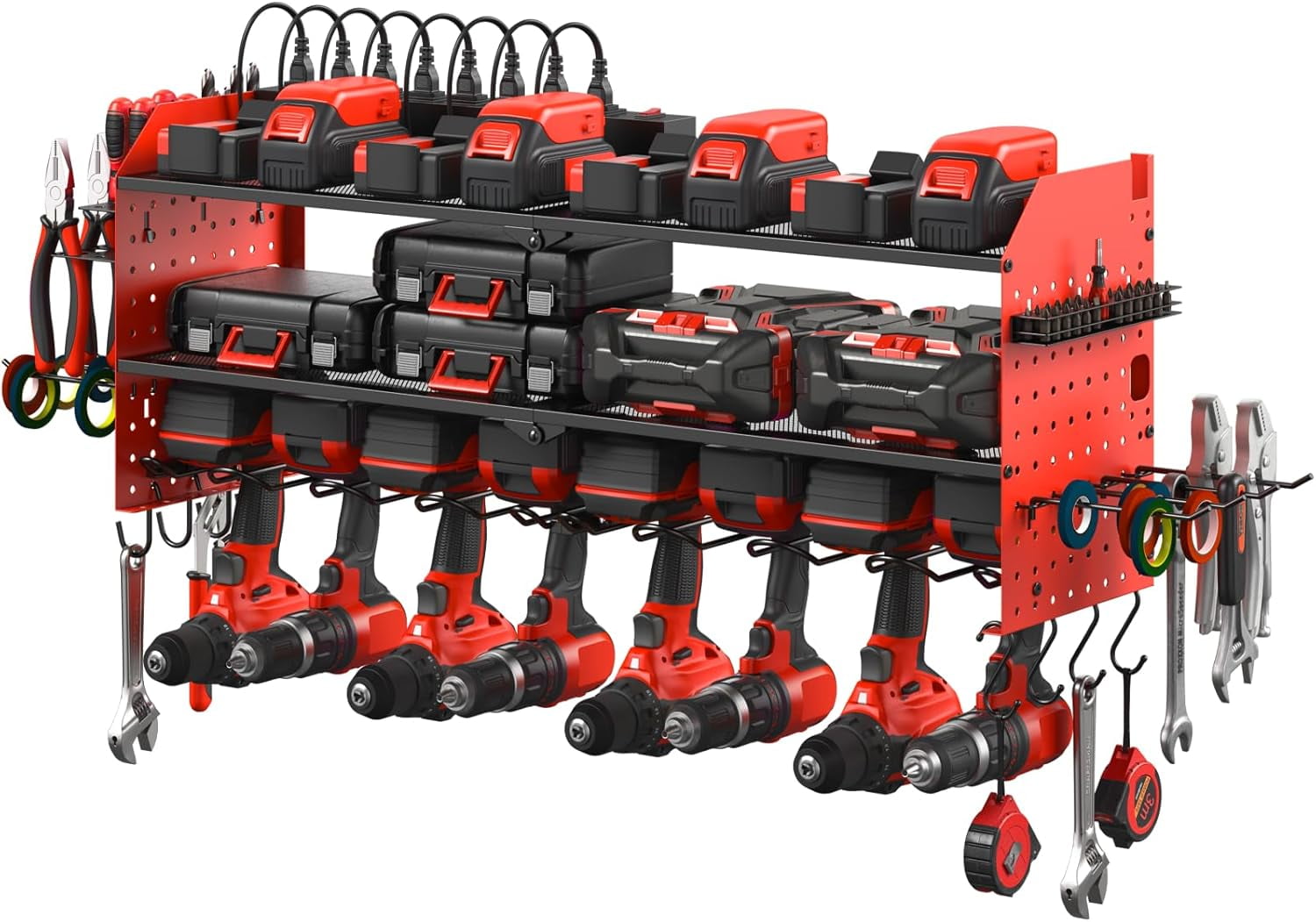 Large Pegboard Power Tool Organizer with Charging Station, 8 Drills ...