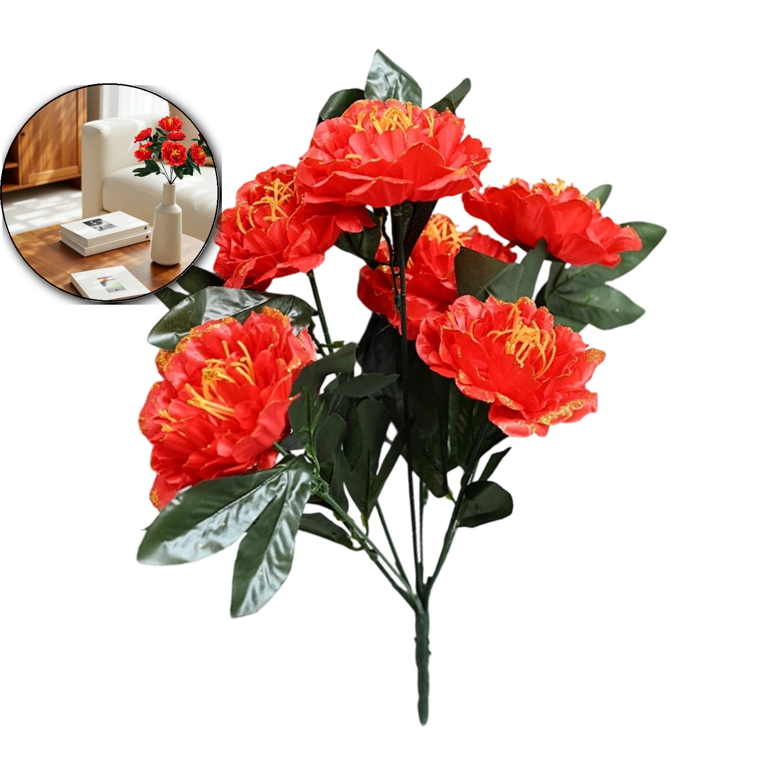 Large Peonies Artificial Flowers, Fake Silk Peony with Long Stem, Faux ...