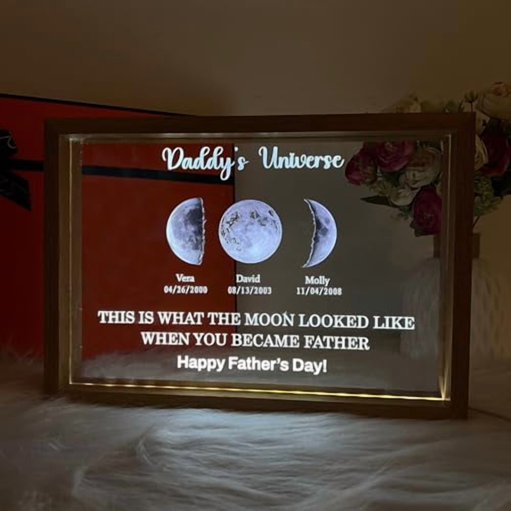 Large Personalized Dad Moon Gift Daddy's Universe Moon Phase Light ...