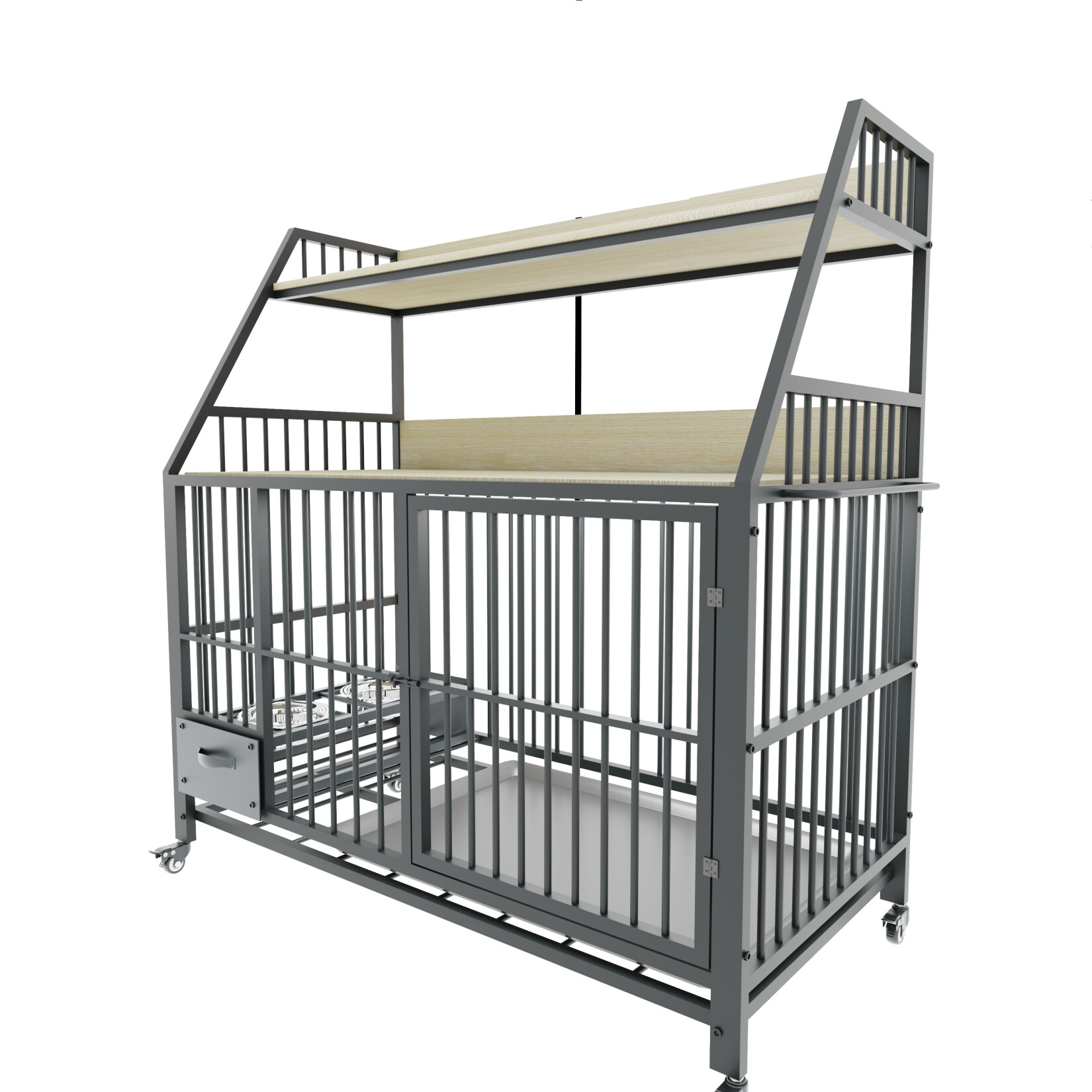 Large Pet Cage with Storage Rack and Stainless Steel Food Water Basins ...