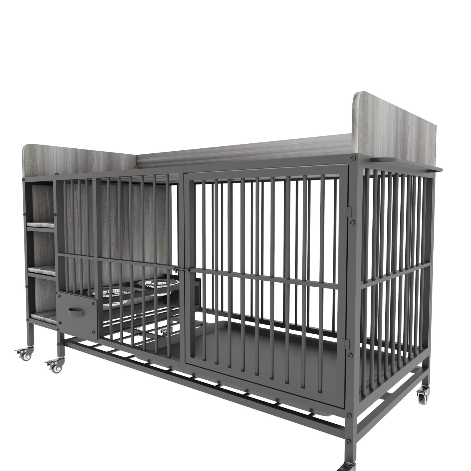 Large Pet Cage with Storage Rack, Stainless Steel Food and Water ...
