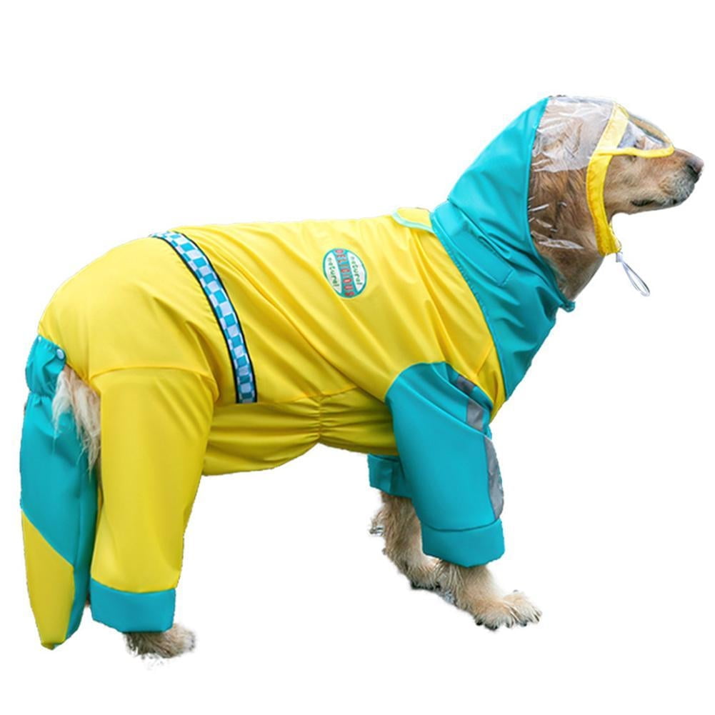 Large Pet Dog Raincoat With Long Transparent Brim Removable Tail Golden ...