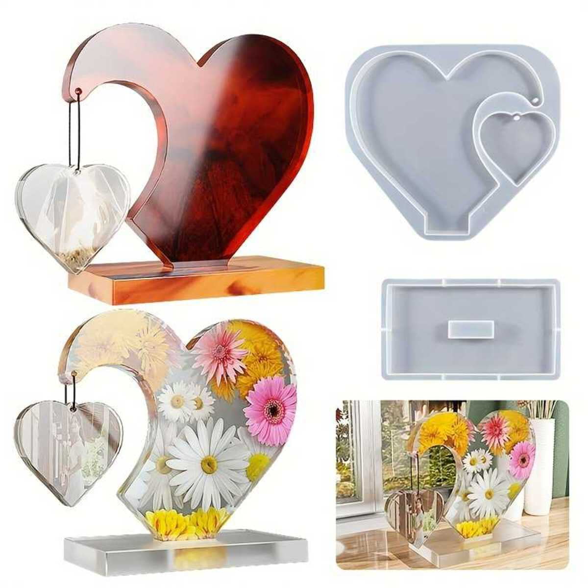 S Silicone 6-Piece Heart Shape Silicone Molds For Resin - With Hole For ...