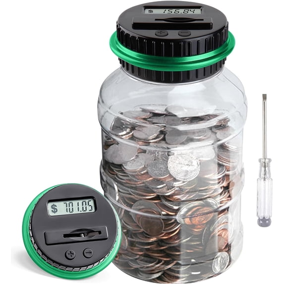 Large Piggy Bank for Adults Kids, Digital Coin Counting Bank with 1.8L ...