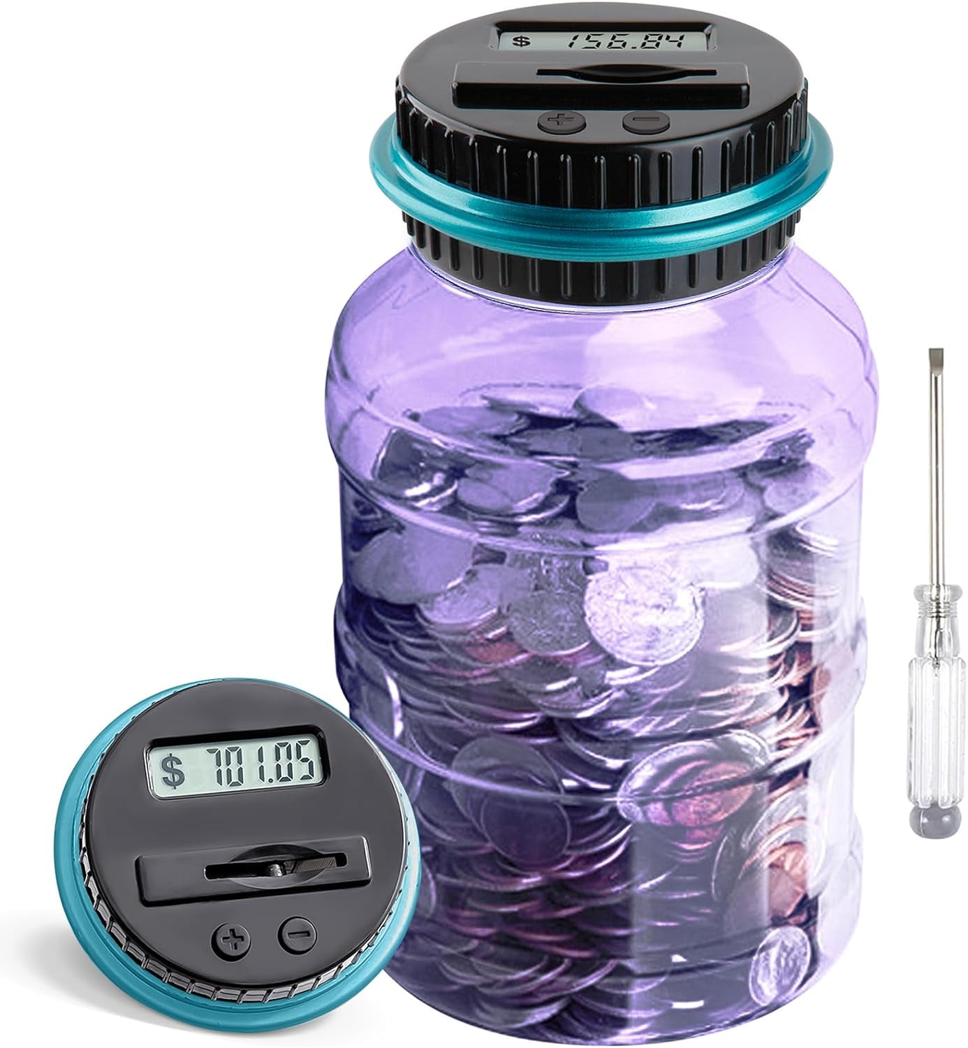 Large Piggy Bank for Adults Kids, Digital Coin Counting Bank with 1.8L ...