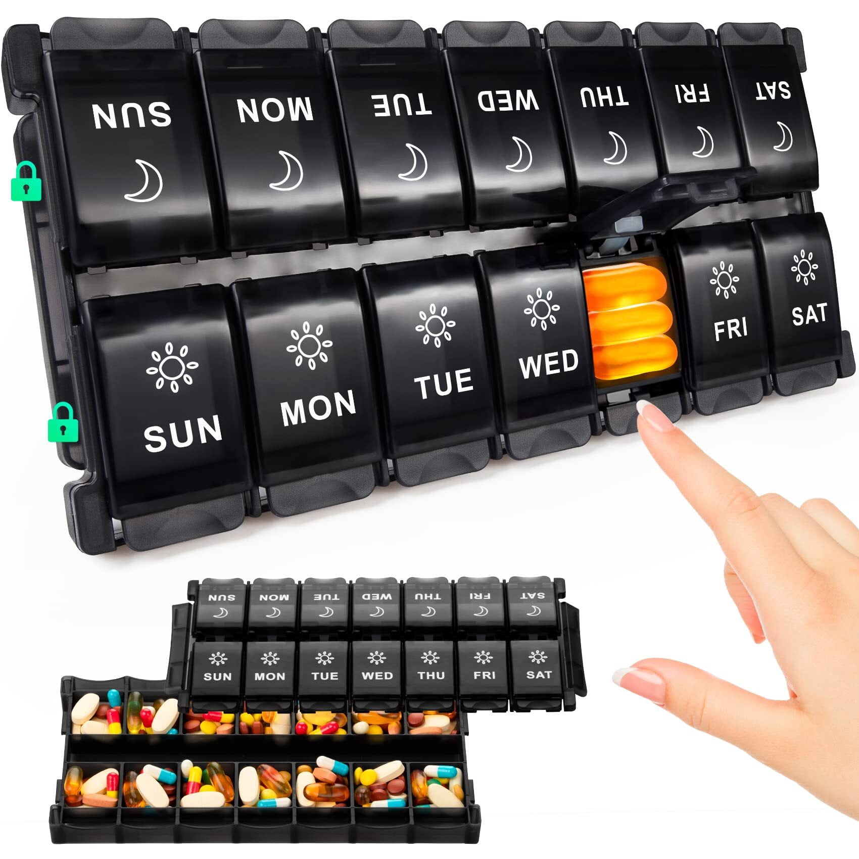 Weekly Large Pill Organizer with AM/PM, Day/Night Planner, Jumbo ...
