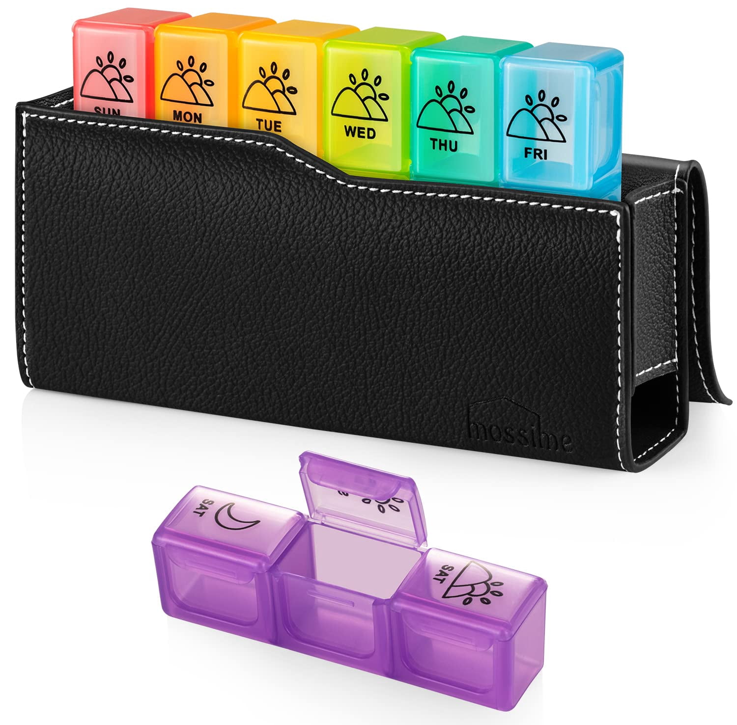 Large Weekly Pill Organizer, 3x Daily, 7 Day, PU Leather Case, BPA Free ...