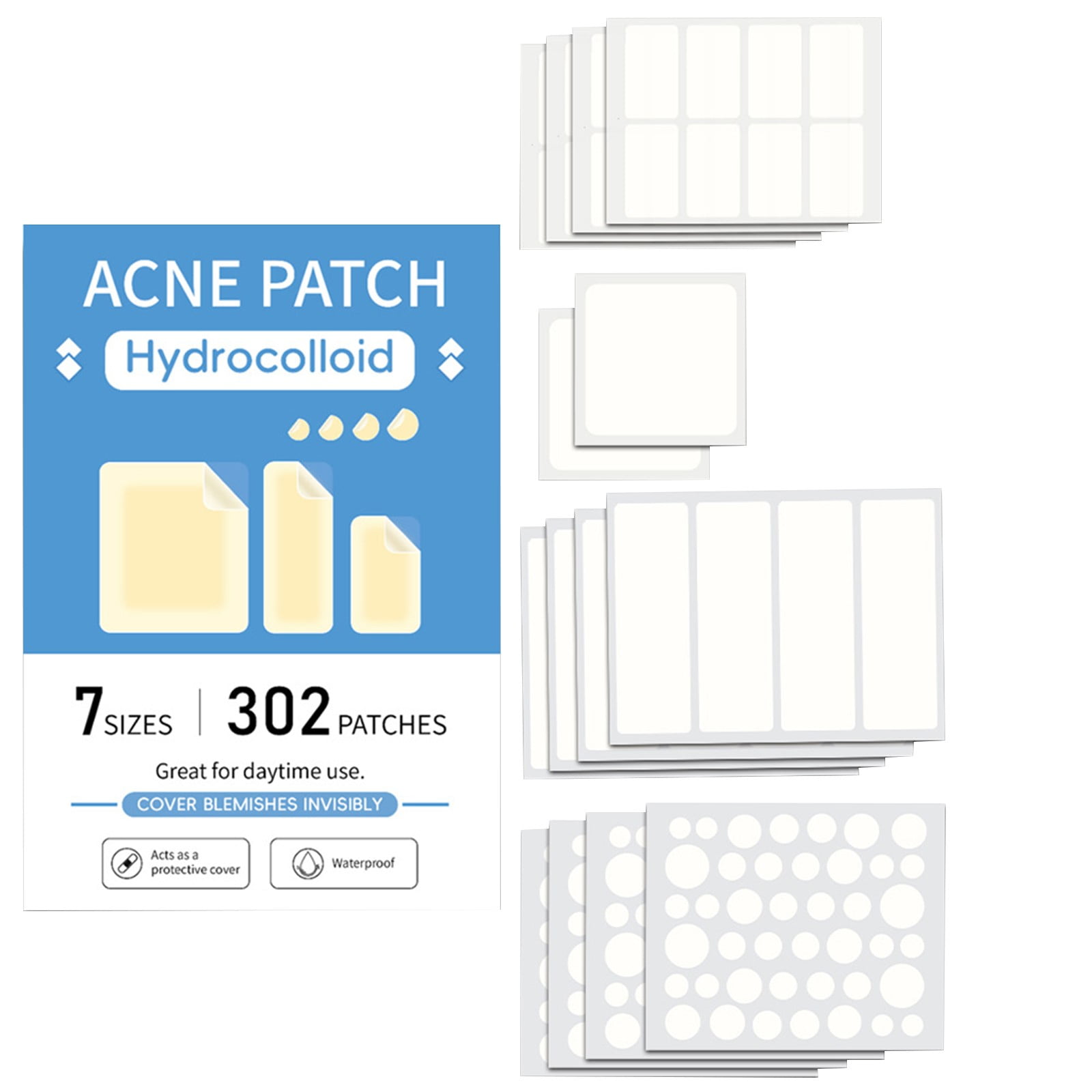 Large Pimple Patches 7 Sizes, 300Patches), Hydrocolloid Acne Patches ...
