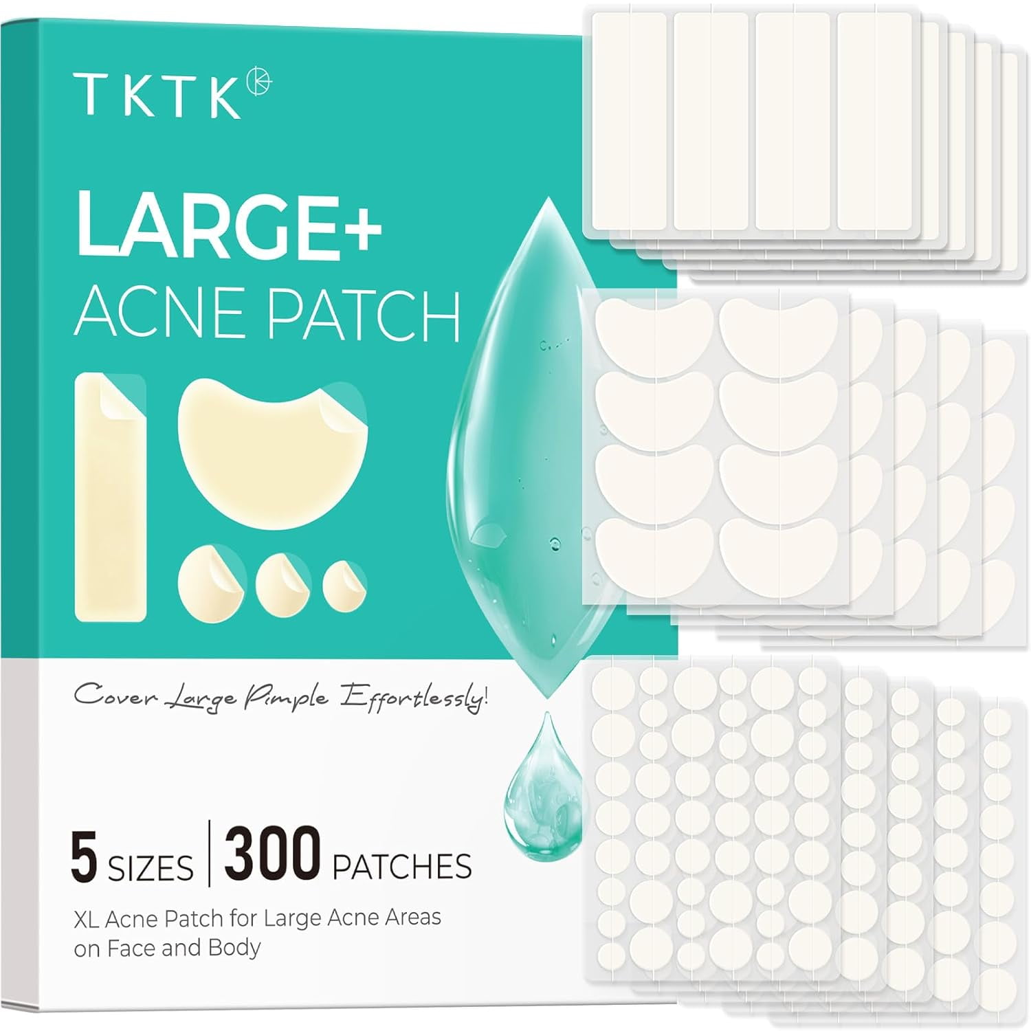 Large Pimple Patches for Face, XL Acne Patches 60 x 20 mm, Big ...