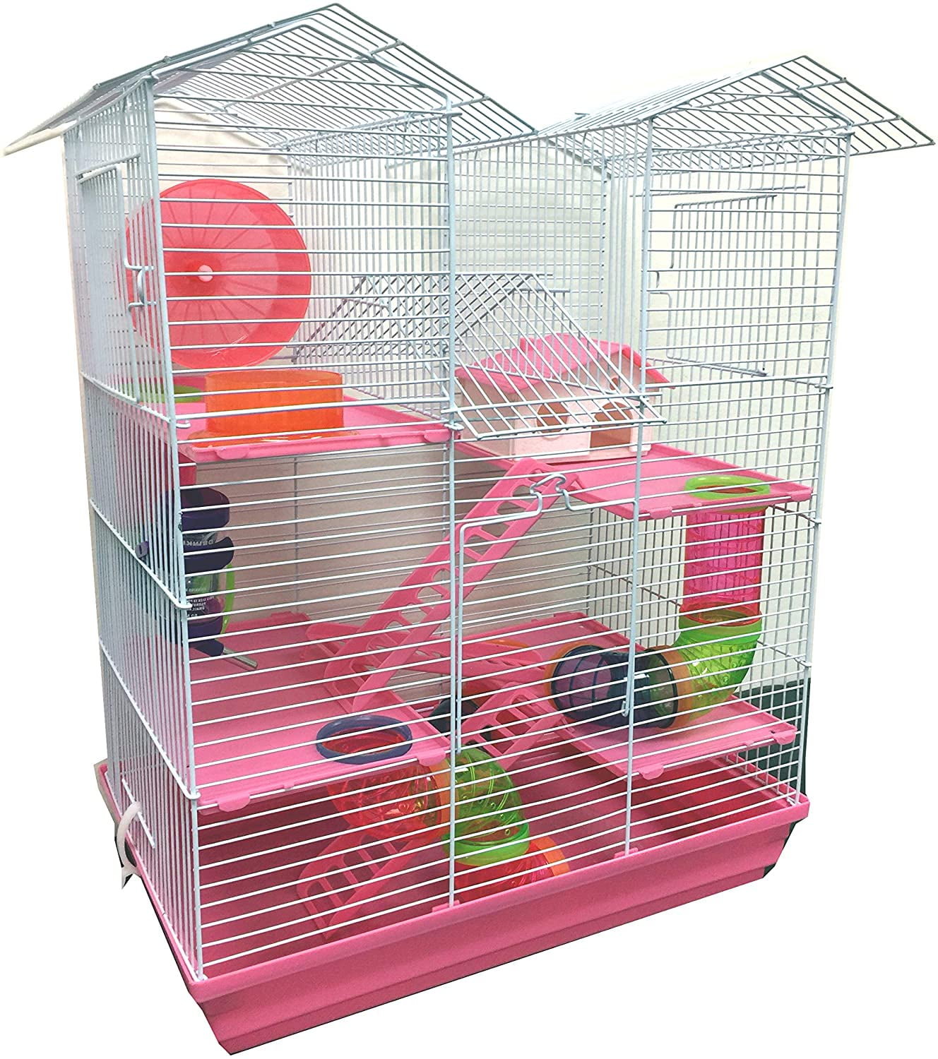 Large Pink 5-Tiers Deluxe Mansion Twin Tower Crossover Level Play Tube ...