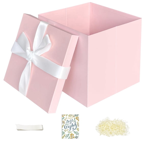 Pink Gift Box with Lid for Presents 9x9x9 Inch Extra Big Deep Wrapping ...