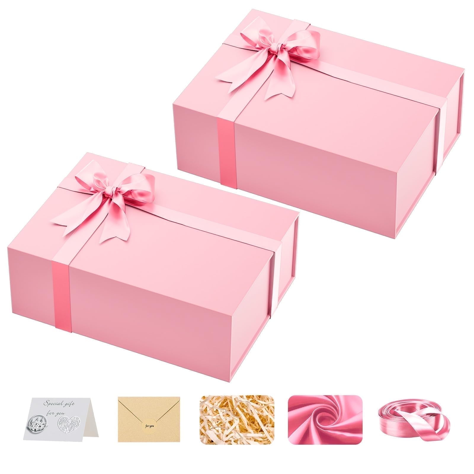 Large Pink Gift Box with Lids: 13.5×10×5 inches Packaging with Magnetic ...