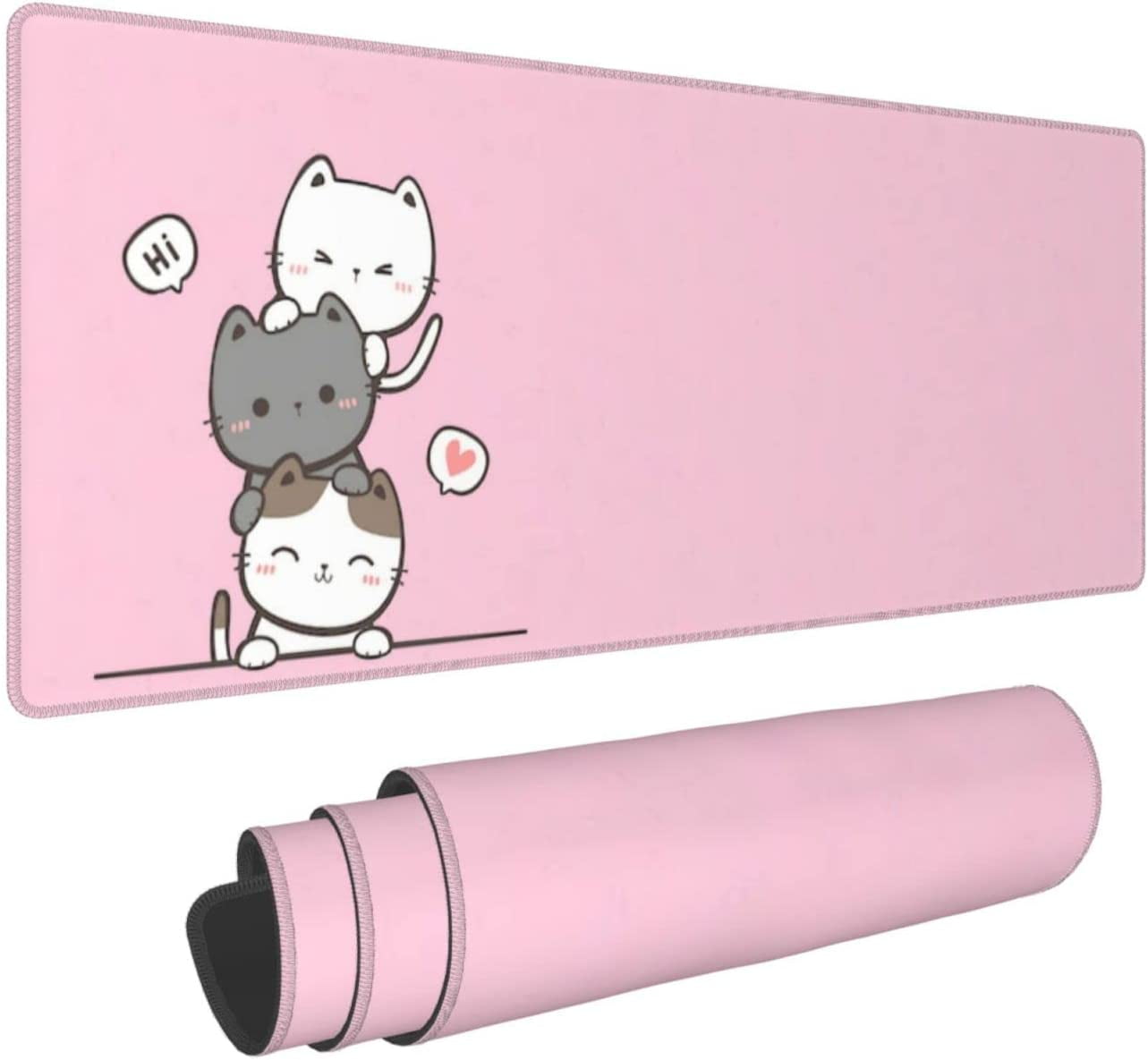 Large Pink Kawaii Mouse Pads with Design Novelty Anime Keyboard Pad Non ...