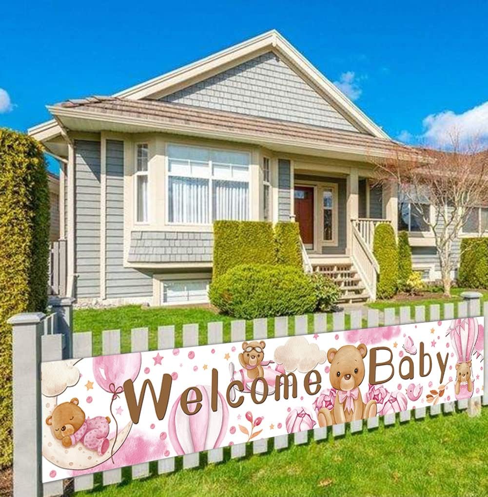 Large Pink Welcome Baby Sign Banner Baby Shower Party Decoration ...