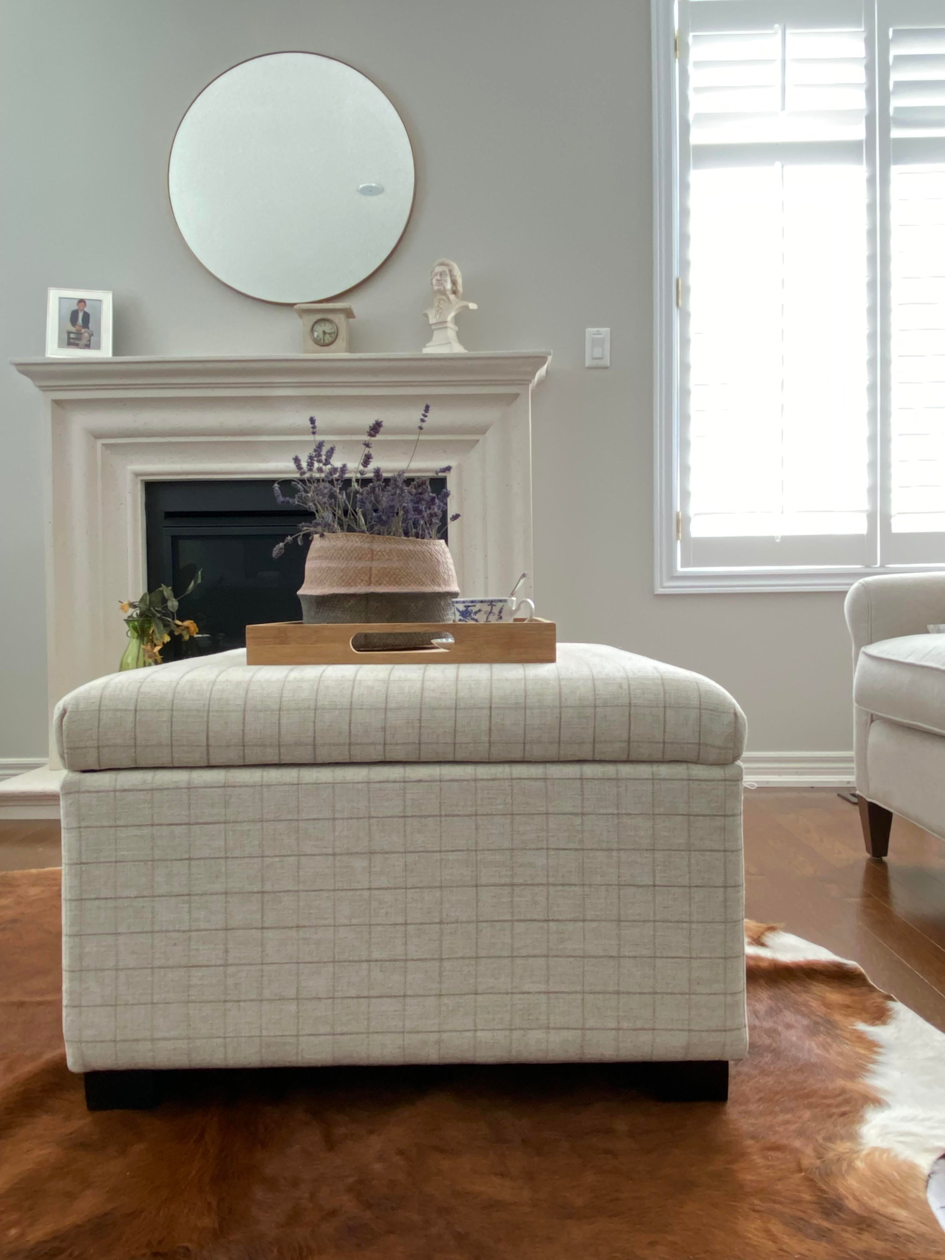 Large Plaid Linen Upholstered Roland Storage Cocktail Coffee Table ...