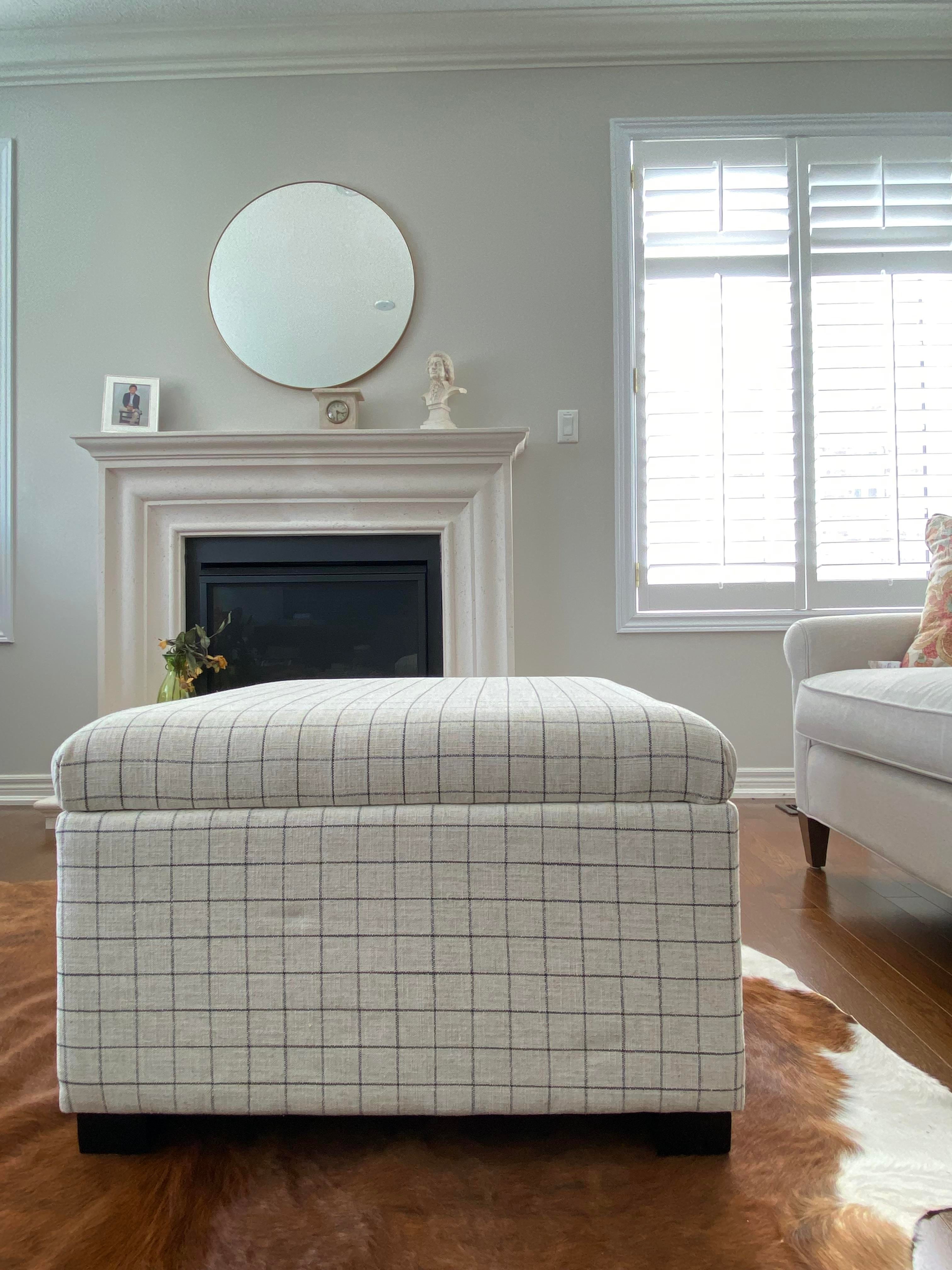 Large Plaid Linen Upholstered Roland Storage Cocktail Coffee Table ...