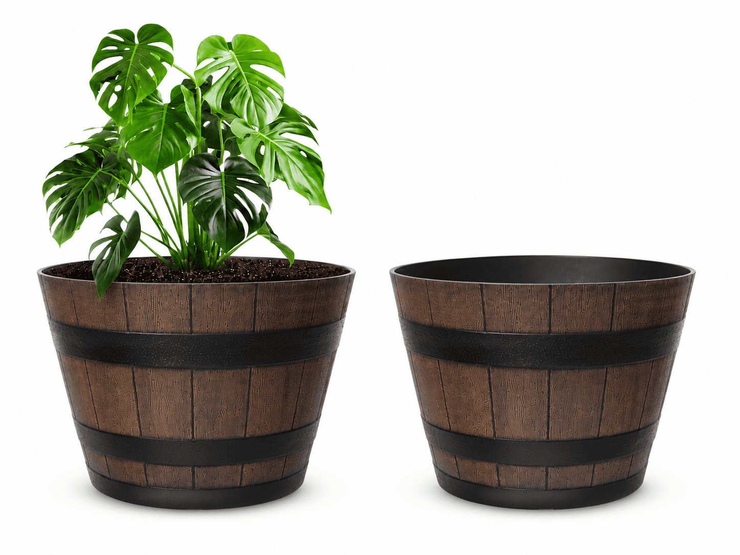 Large Plant Pots, 22 Inch 2 Pack Plastic Whiskey Barrel Planters, Big ...