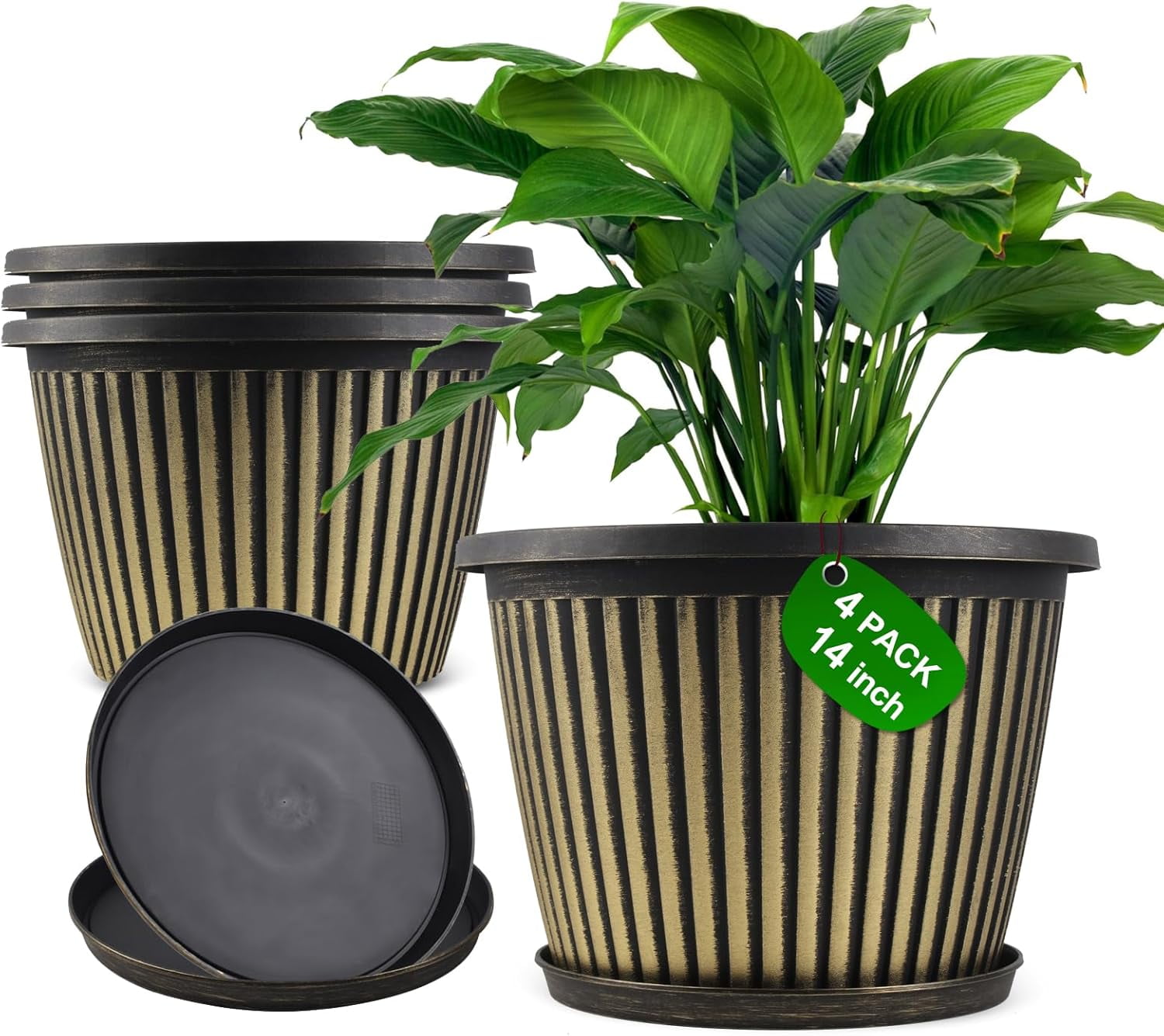Large-Planter-Indoor-Outdoor Plant Pots, 14 inch 4 Pack Plastic Flower ...