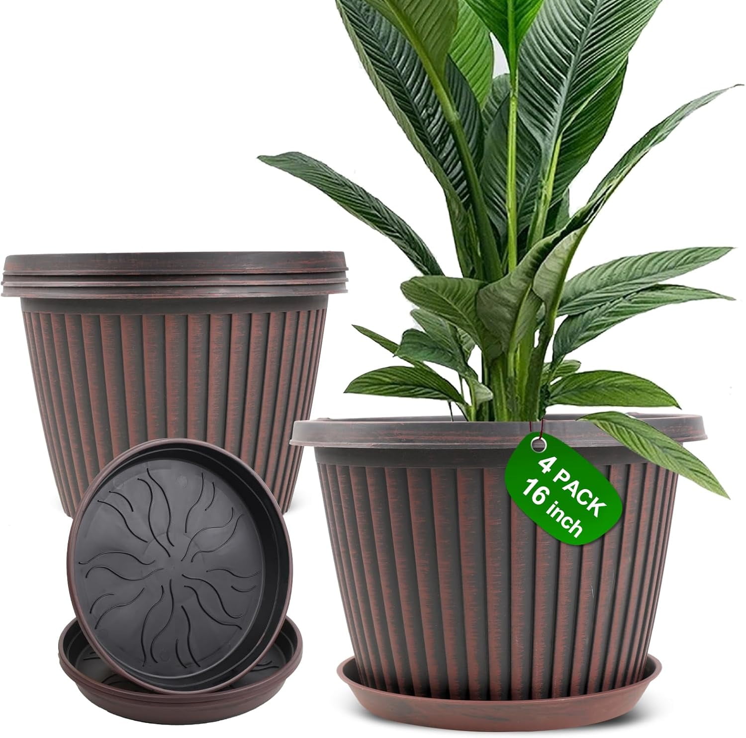 Large-Planter-Indoor-Outdoor Plant Pots, 16 inch 4 Pack Plastic Flower ...