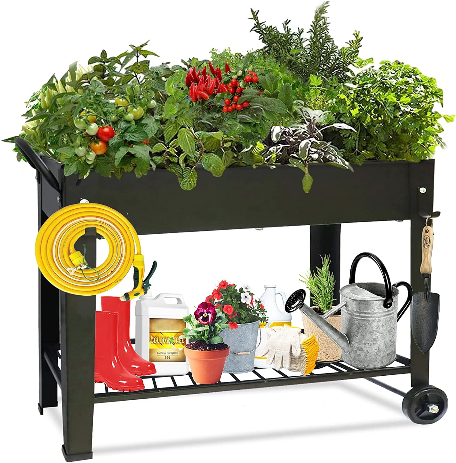 Large Planter Raised Beds with Legs Outdoor Metal Planter Box on Wheels ...