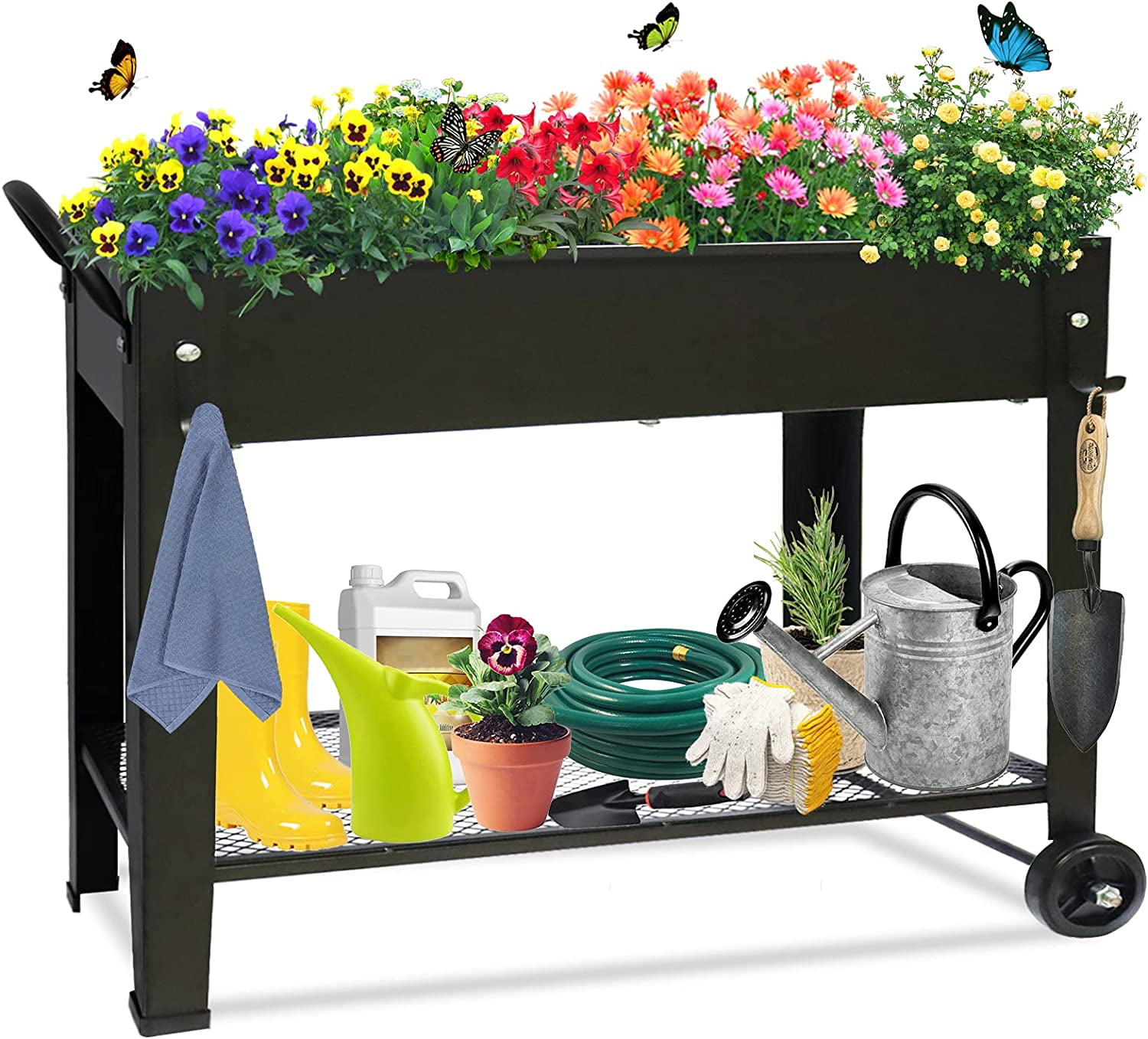 Large Planter Raised Beds with Legs Outdoor Metal Planter Box on Wheels ...